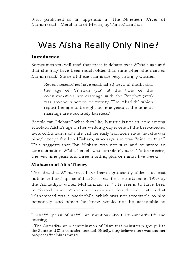 Was Aisha Really Only Nine PDF | PDF | Muhammad | Hadith