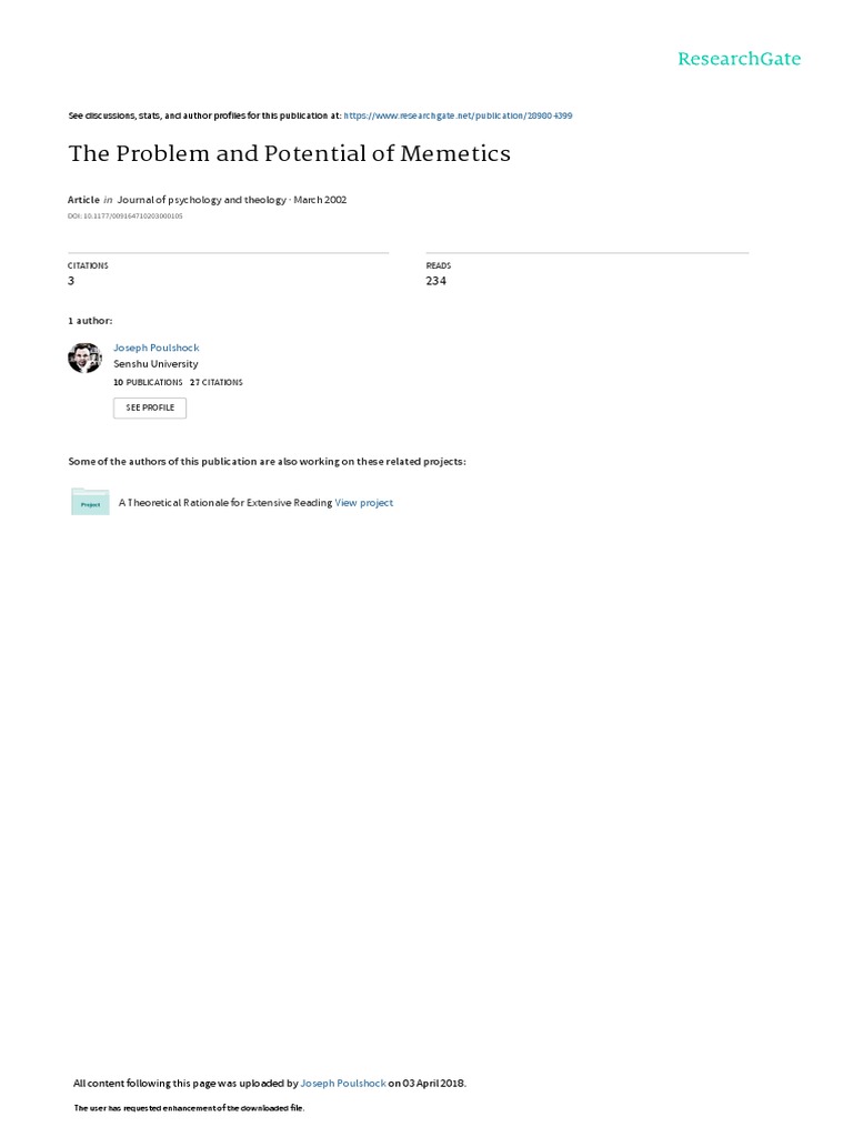 The Problem and Potential of Memetics | PDF | Meme | Mind