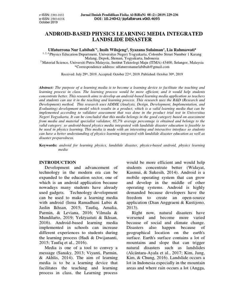 Android-Based Physics Learning Media Integrated Landslide Disaster | PDF | Educational ...