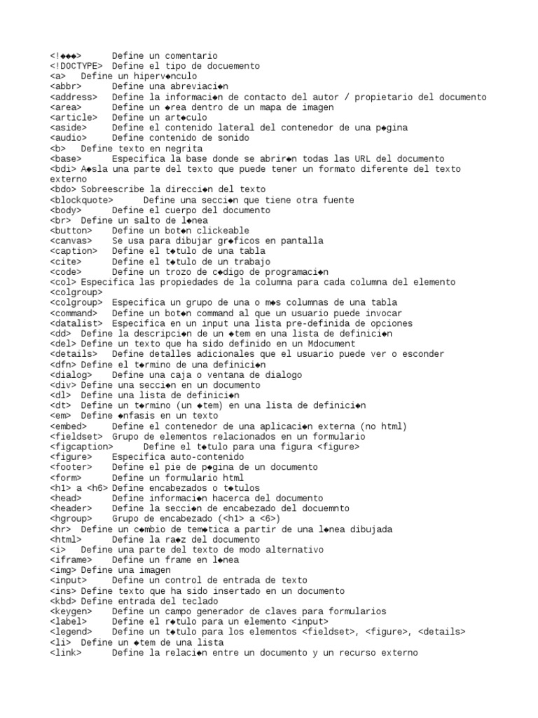 Comandos de HTML5 | PDF | HTML | ciberespacio