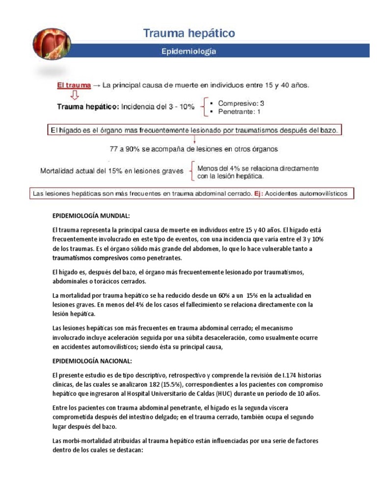 Epidemiología Mundial Trauma Hepatico | PDF | Lesión | Enfermedades y ...