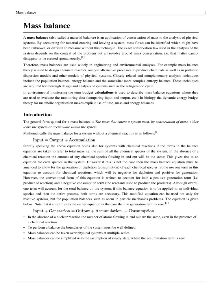 Mass Balance PDF | PDF | Reaction Rate | Chemical Reactor