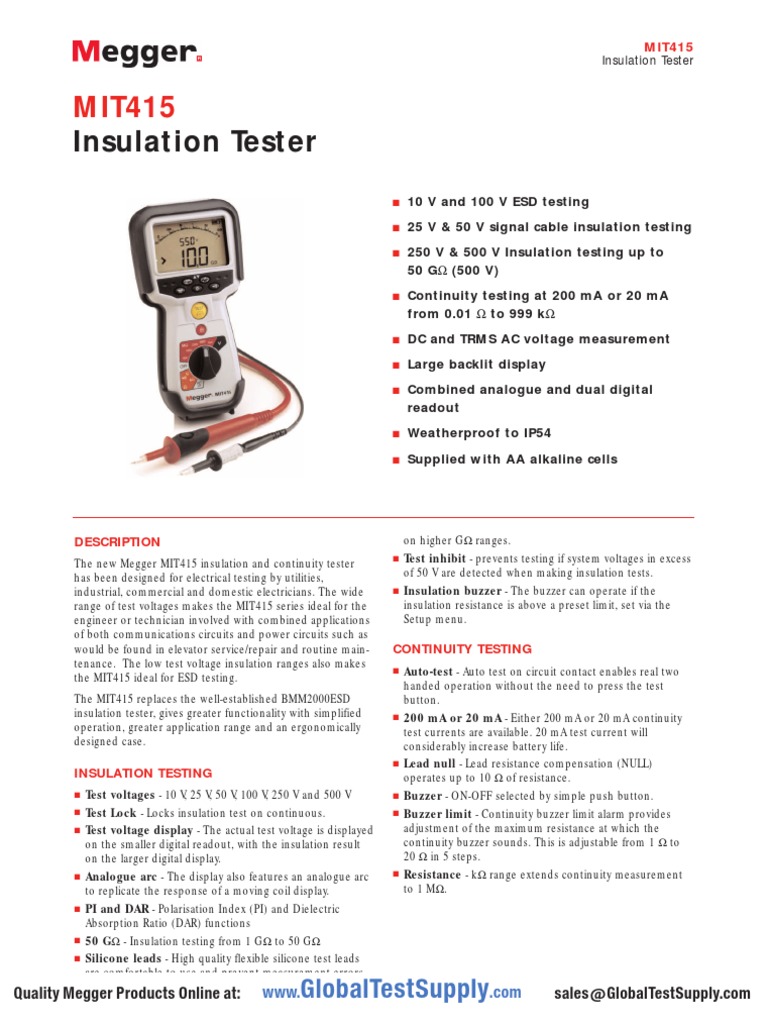 Megger Limited Mit415 en Megohmmeter Datasheet PDF | PDF | Insulator ...