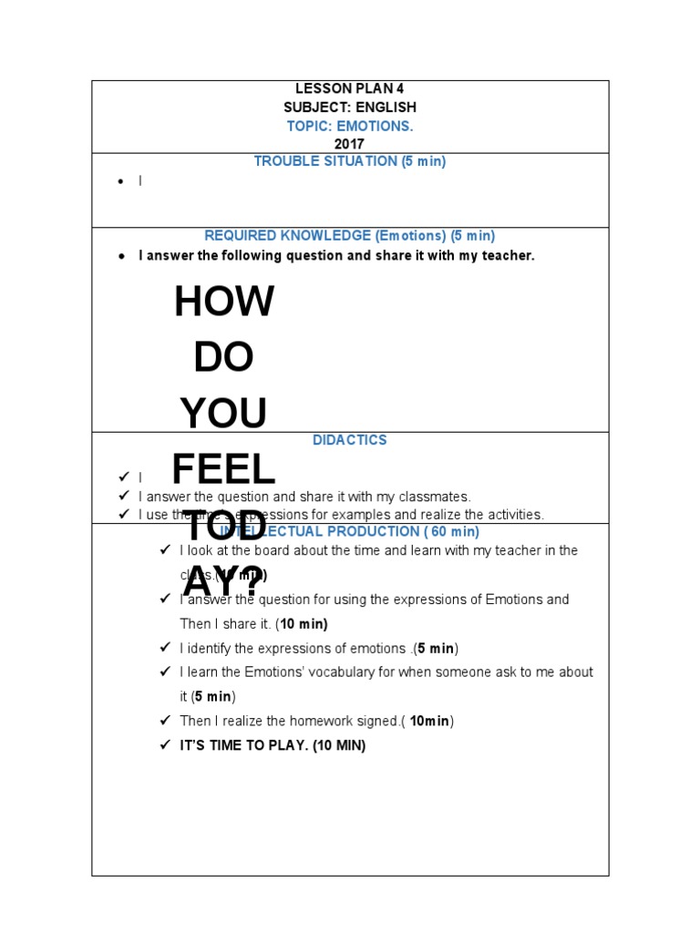Lesson Plan 4 3TH Grade 27 Feb | PDF | Language Arts & Discipline