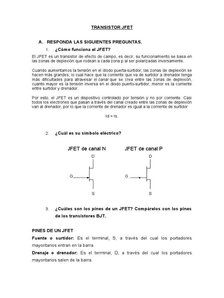 Transistor Jfet Informe Previo Exp 06 | PDF | Transistor | Transistor de unión bipolar