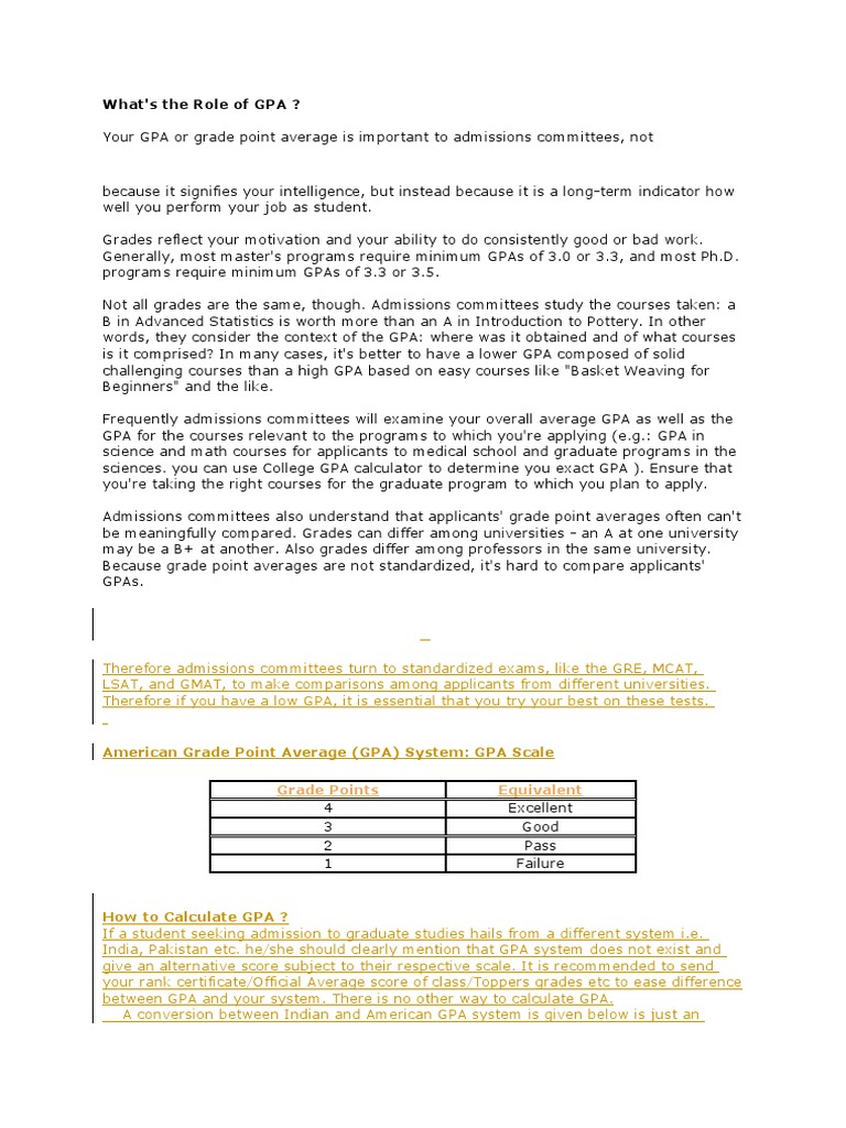 What's The Role of GPA ?: American Grade Point Average (GPA) System ...