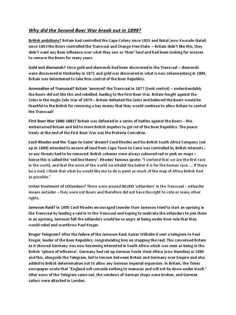 Causes of the Second Boer War | PDF | Second Boer War | British Empire