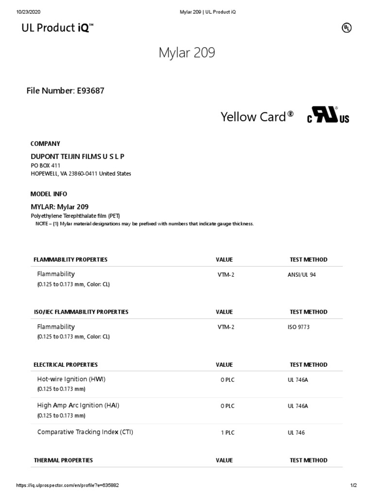 Mylar 209 - UL Product IQ | PDF | Business