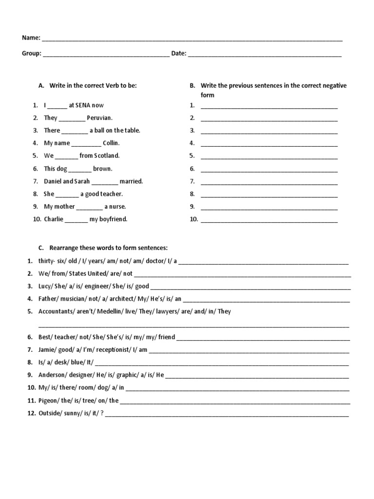 Worksheet Verb To Be Versión 6 | PDF | Morphology | Cognition
