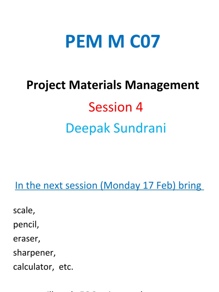 Pem M C07: Project Materials Management | PDF | Inventory | Supply Chain