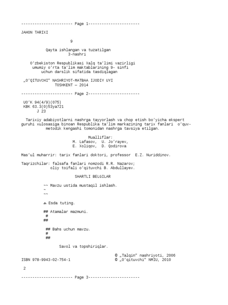 9-Sinf Jahon Tarixi | PDF