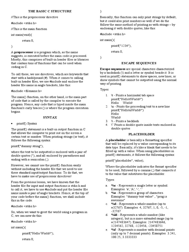 The Basic C Structure | PDF | Software Development | Notation