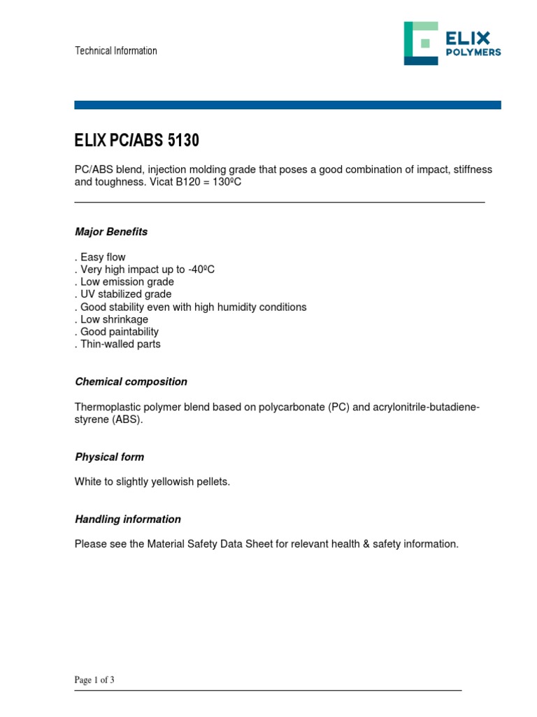 Elix Pc-Abs 5130 | PDF | Thermoplastic | Chemical Substances