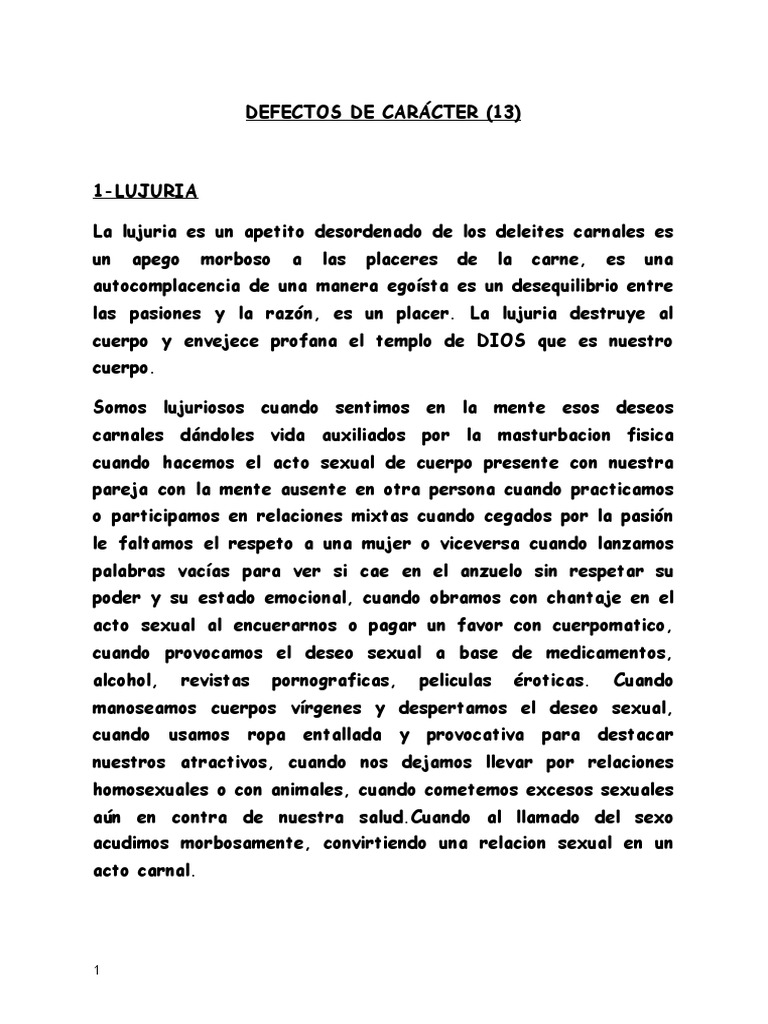 Defectos de Carácter | PDF | La sexualidad humana | Lujuria