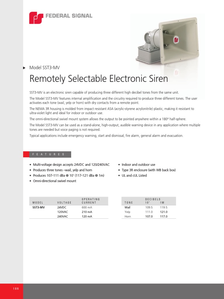 Remotely Selectable Electronic Siren: Model SST3-MV | PDF | Electronic ...