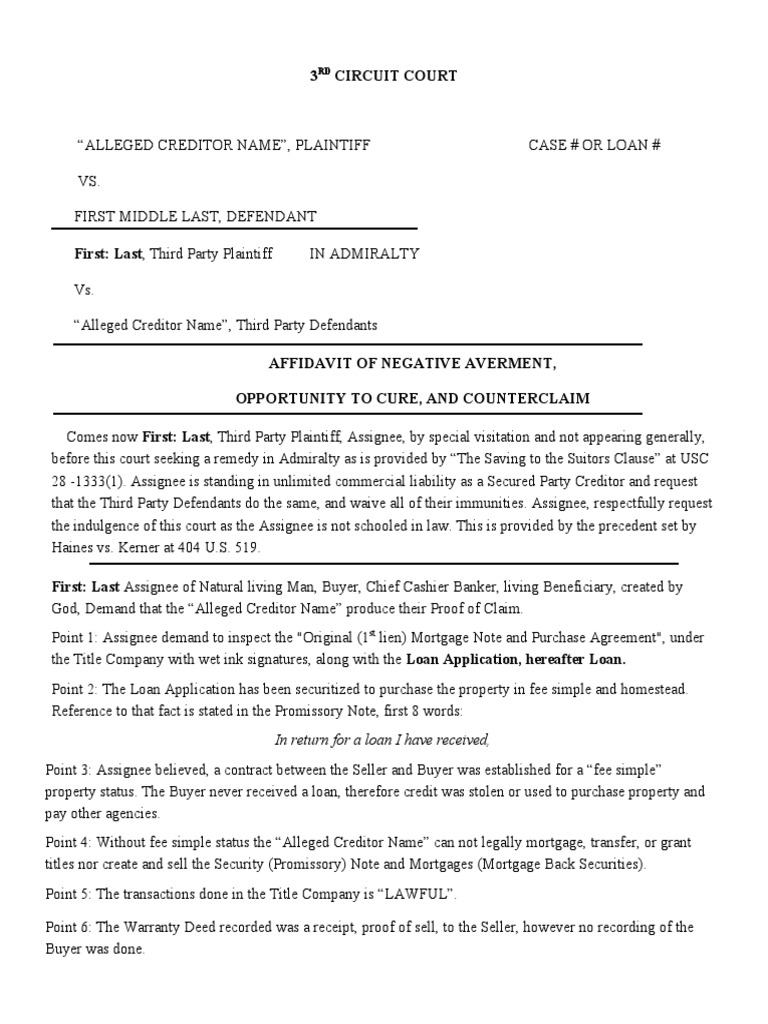 Sample Affidavit of Negative Averment | Download Free PDF | Mortgage ...