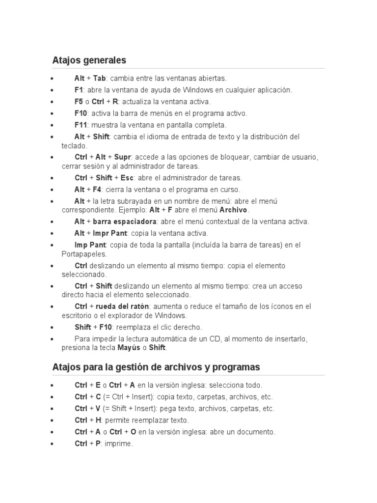 Atajos Generales | PDF | Ventana (informática) | Microsoft Windows