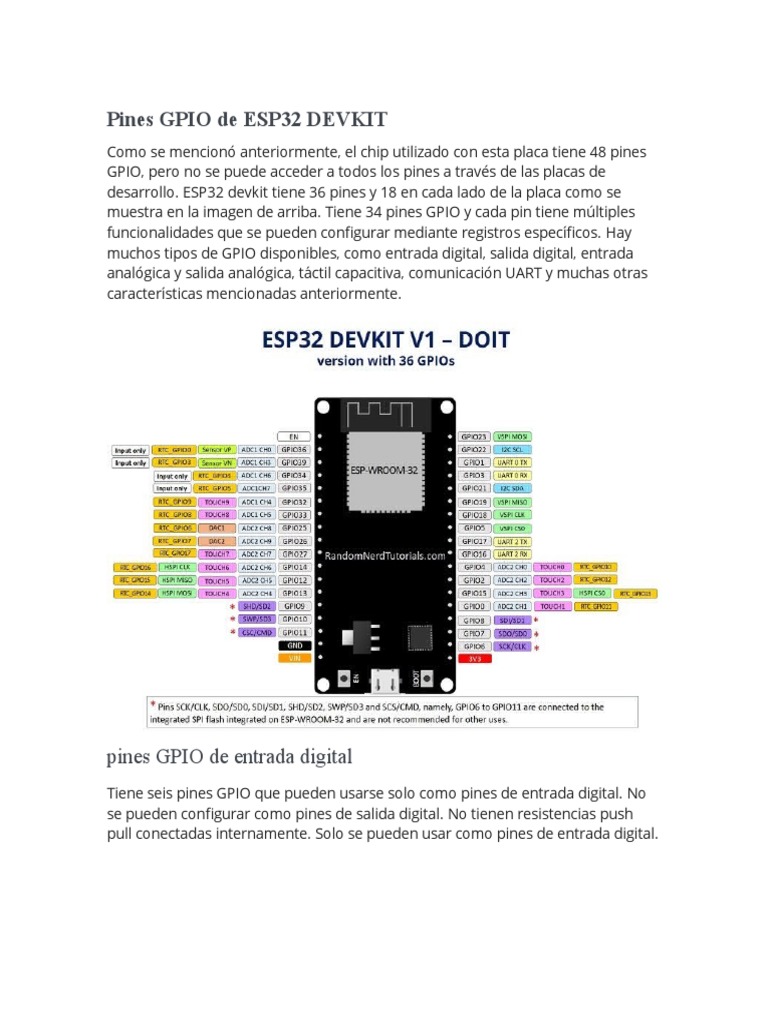 Pines GPIO de ESP32 DEVKIT | PDF | Ingeniería en telecomunicaciones ...