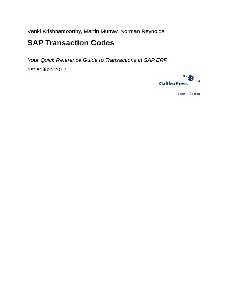 SAP Transaction Codes: Venki Krishnamoorthy, Martin Murray, Norman ...