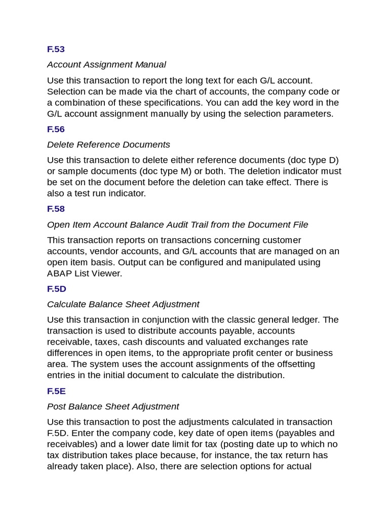 SAP Transaction Codes (2012) - 19 | PDF | Accounts Payable | Software