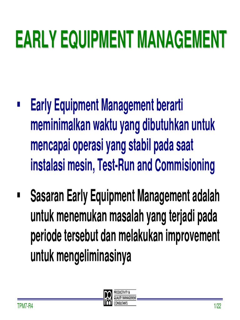 Early Equipment Management | PDF