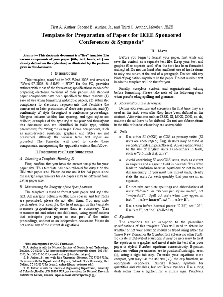 Template For Preparation of Papers For IEEE Sponsored Conferences ...