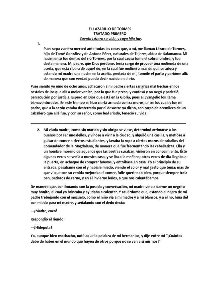 El Lazarillo de Tormes Guia de Lectura Decimo2020 | PDF | Oración | Uva