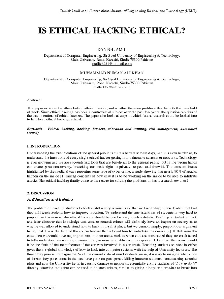 Ethics of Ethical Hacking Explored | PDF | Security Hacker | White Hat ...