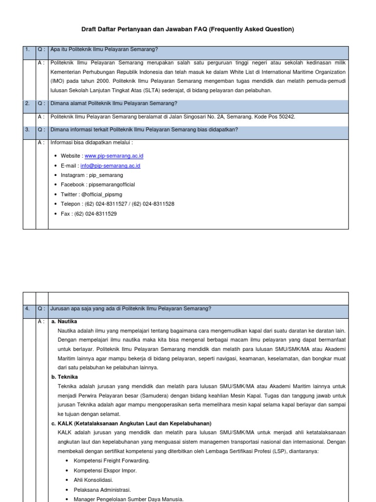 Draft Daftar Pertanyaan Dan Jawaban FAQ PDF | PDF