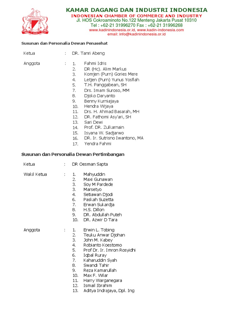 Susunan Pengurus Harian Terbaru | PDF