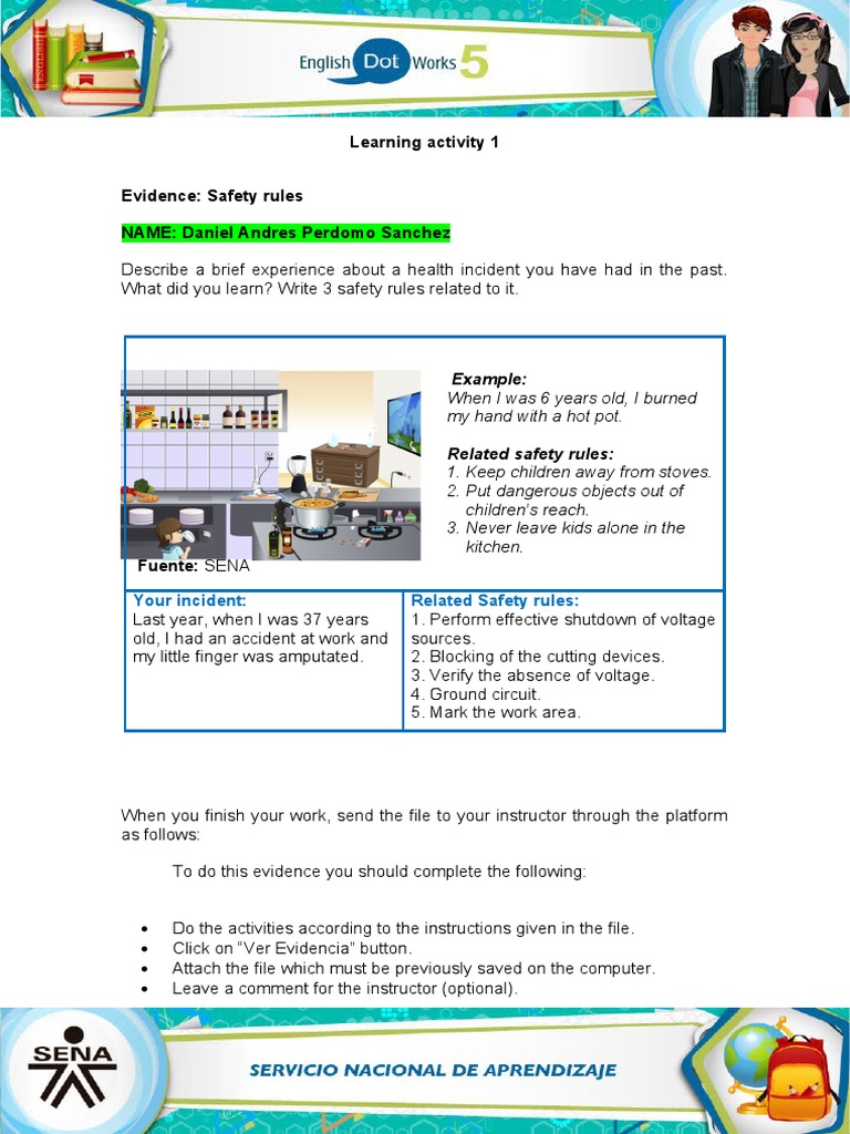 Learning Activity 1 Evidence: Safety Rules NAME: Daniel Andres Perdomo ...