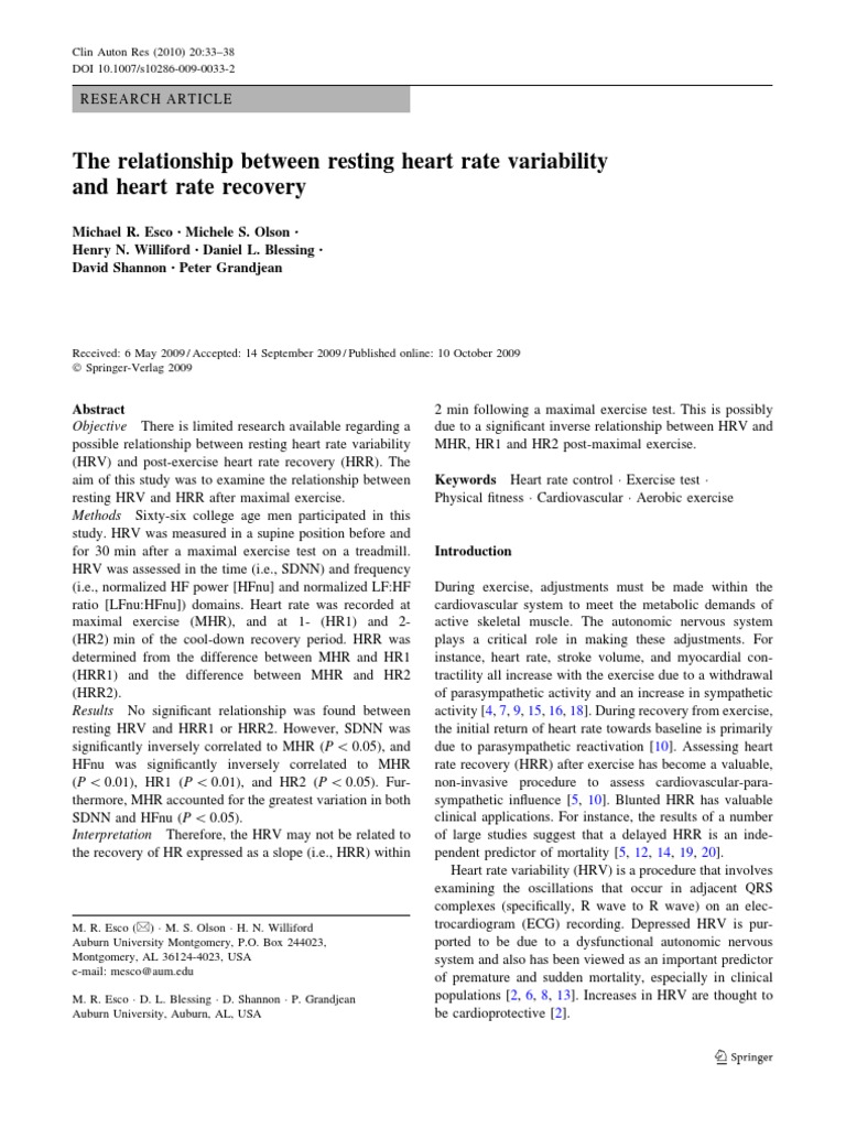 The Relationship Between Resting Heart Rate Variability and Heart Rate ...