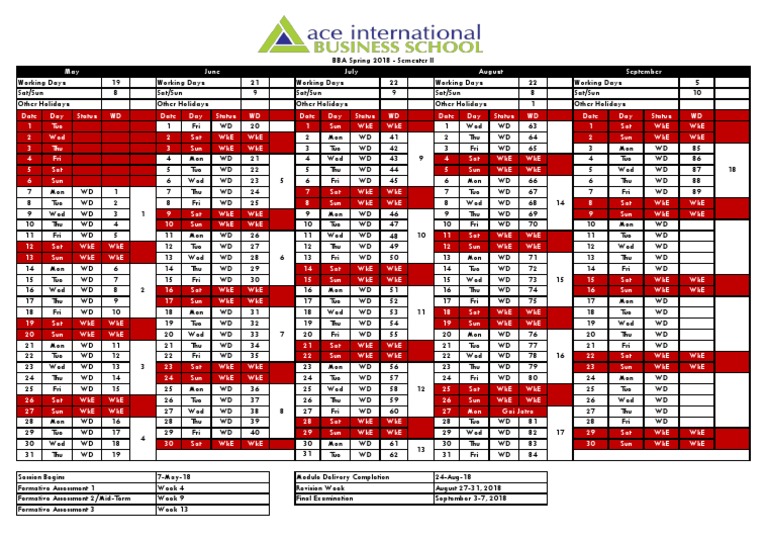 BBA Academic Calendar 2018 | PDF