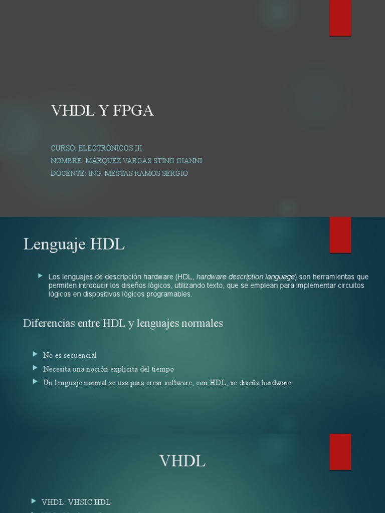 VHDL y Fpga | PDF | Arreglos de compuertas lógicas programables en sitio | Vhdl