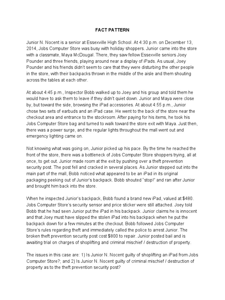 IRAC Fact Pattern - CA v. Nocent | PDF | Theft | Crime & Violence