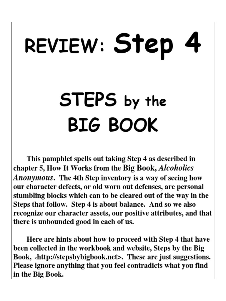 Review: Steps Big Book: Step 4 | PDF | The Big Book (Alcoholics ...