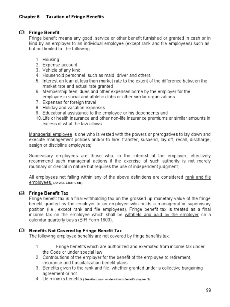Taxation of Fringe Benefits: (Art 212, Labor Code) | PDF | Employee ...