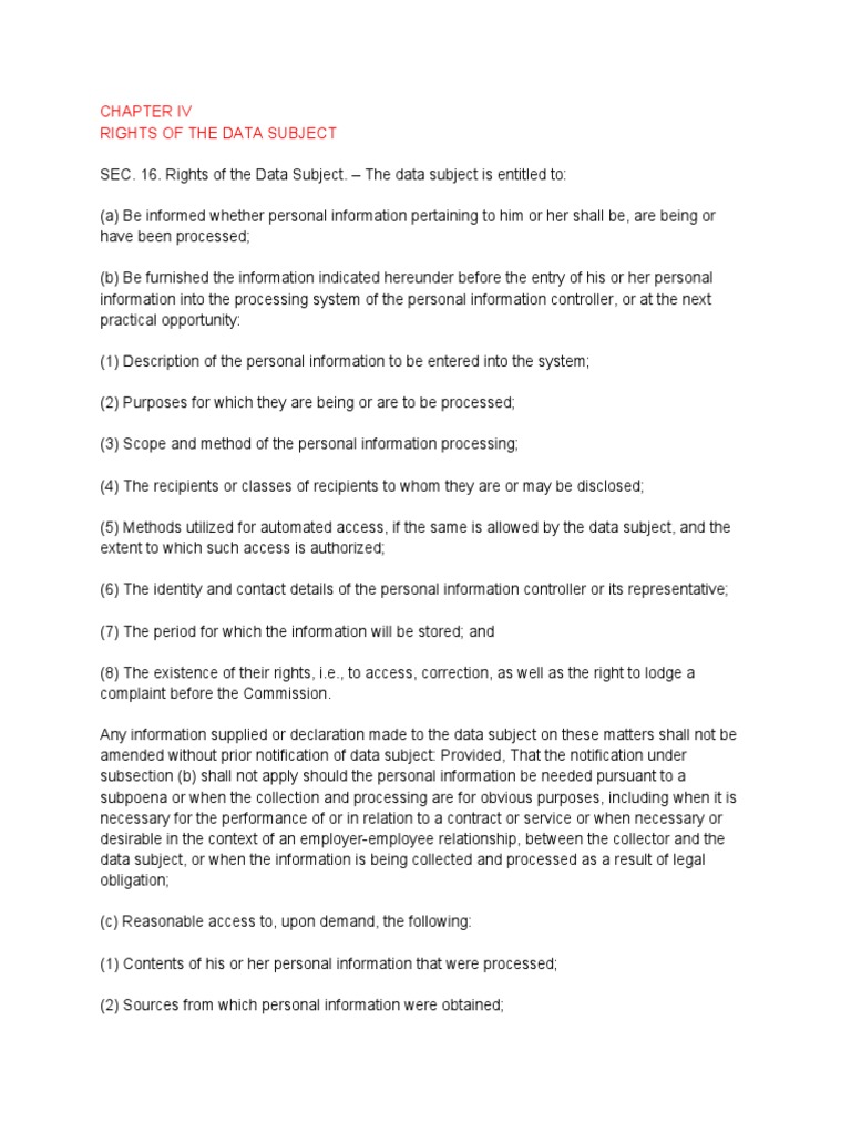 Rights of the Data Subject and Accountability for Personal Information ...