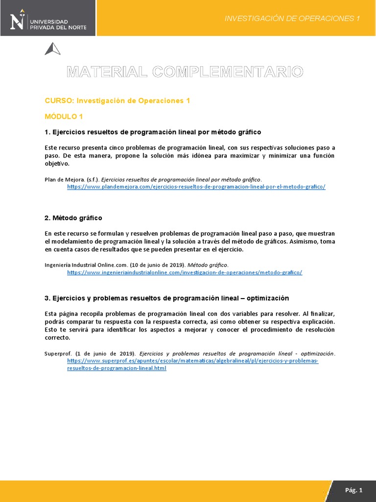 INVESTIGACIÓN DE OPERACIONES 1 - M1 - UPN - Plantilla de Material Complementario Listo (REV ...