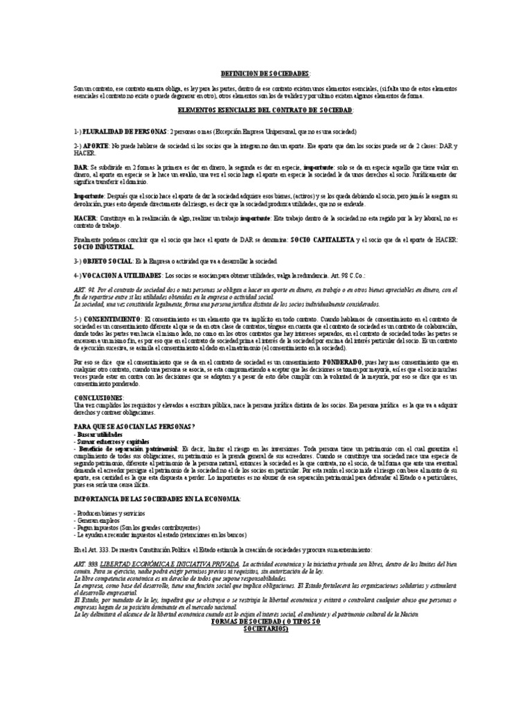 Resumen Sociedades | PDF | Sociedad de responsabilidad limitada | Bienes (Ley)