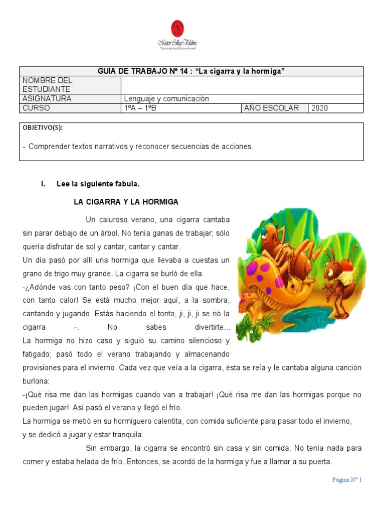 Lenguaje-Guía 14-La Cigarra y La Hormiga | PDF
