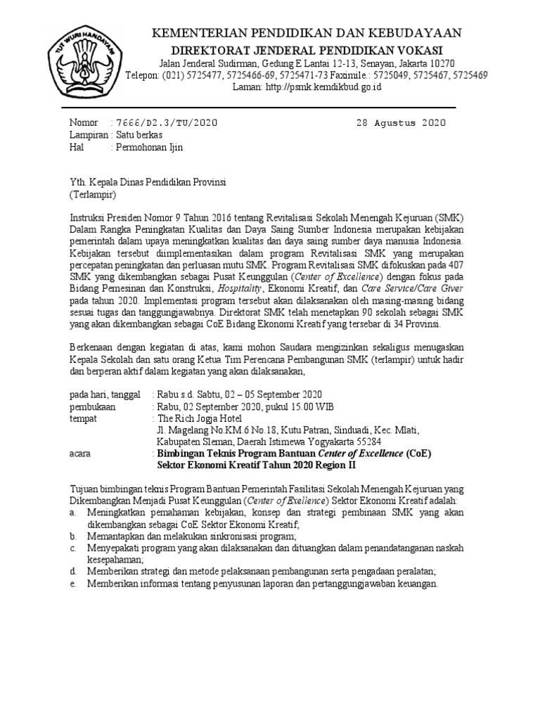 06 Surat Undangan Eksternal (Sekolah) BIMTEK COE Ekonomi Kreatif Region ...