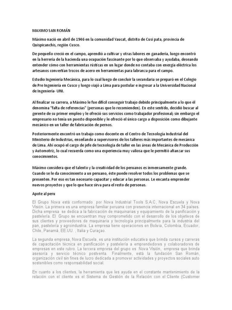 Maximo San Román | PDF | Perú | Gestión de la relación con el cliente