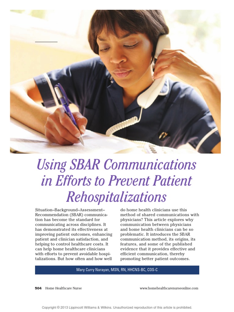 Using SBAR Communications in Efforts To Prevent.8 | PDF | Chronic ...