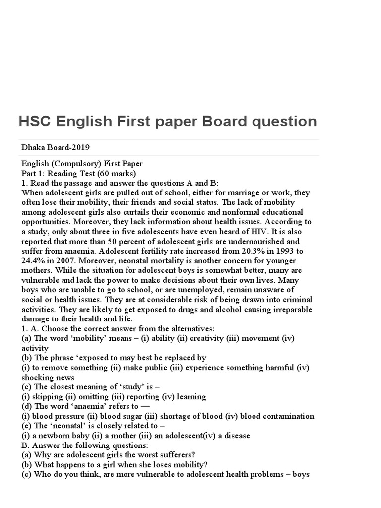 HSC English 1st Paper Board Questions | PDF | Etiquette