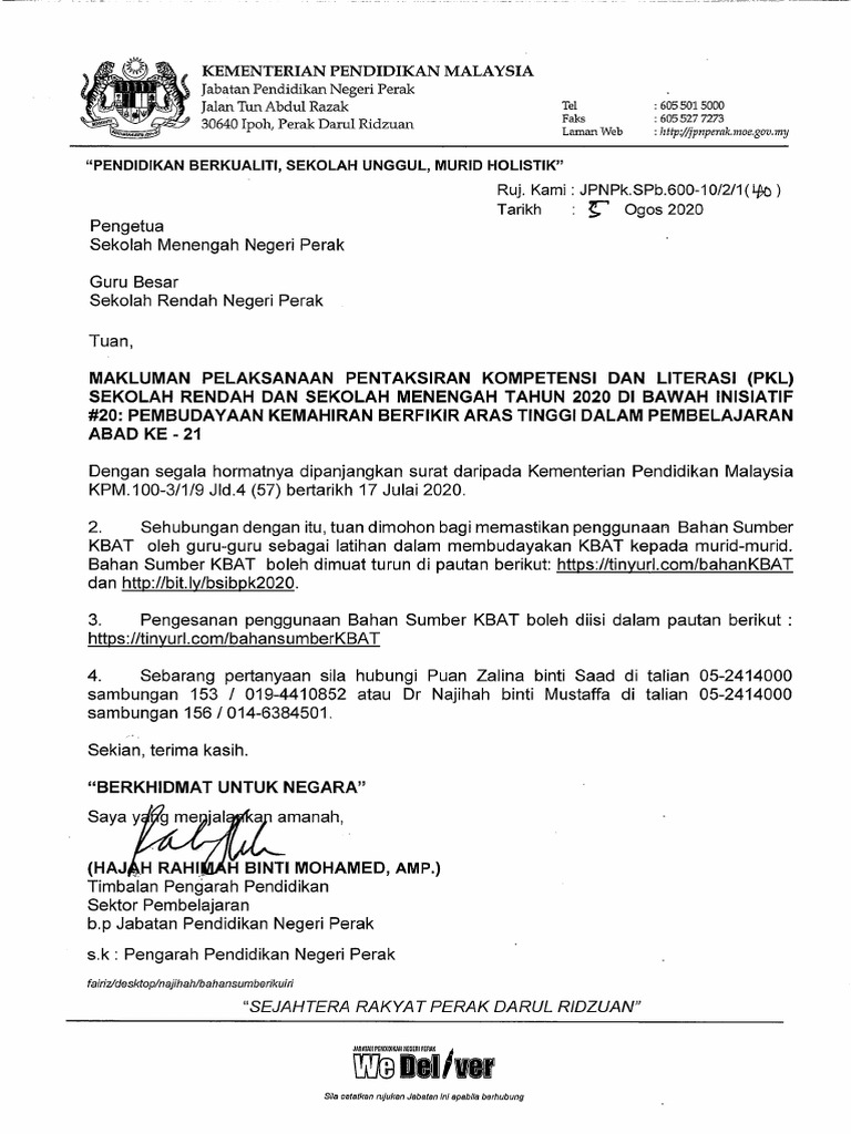 Surat Makluman Pelaksanaan PKLSR Dan PKLSM Tahun 2020 | PDF