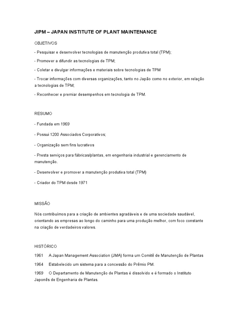 JIPM Japan Institute of Plant Maintenance | PDF