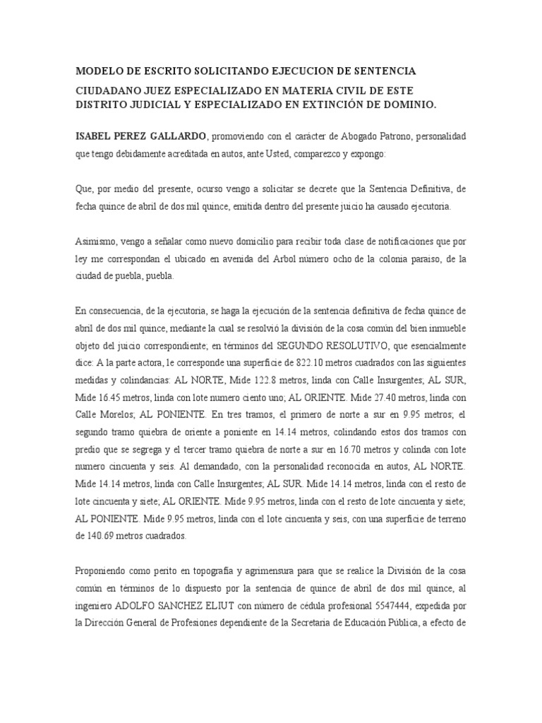 Modelo de Escrito Solicitando Ejecucion de Sentencia | PDF | Sentencia (ley) | Gobierno