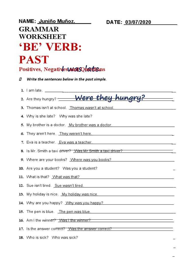 Verb Be Past Was-Were - Muñoz | PDF | Language Arts & Discipline | Self ...