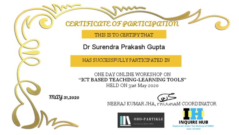 DR Surendra Prakash Gupta: Certificate of Participation | PDF